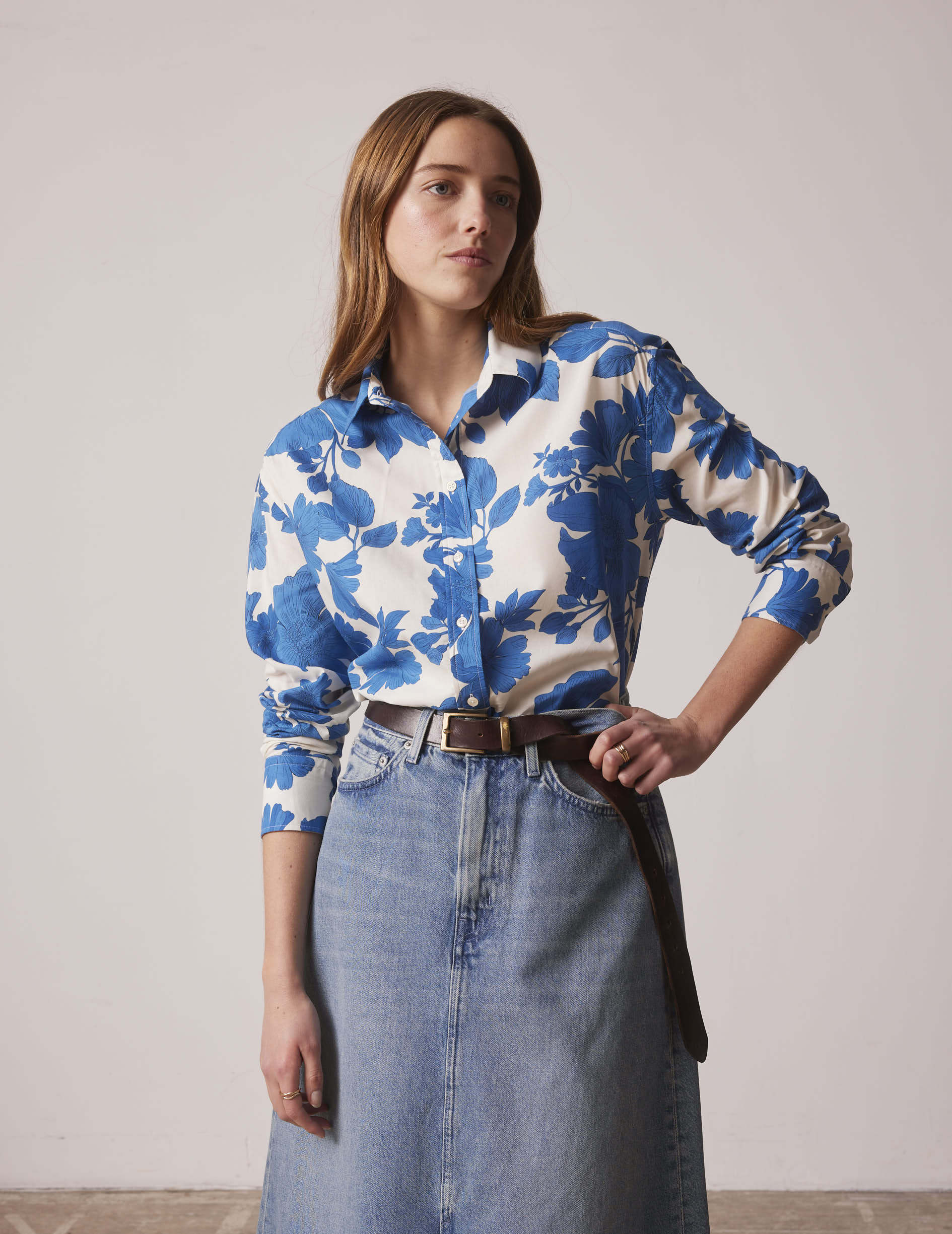 Blue print Ambre shirt - cotton voile - Shirt Collar