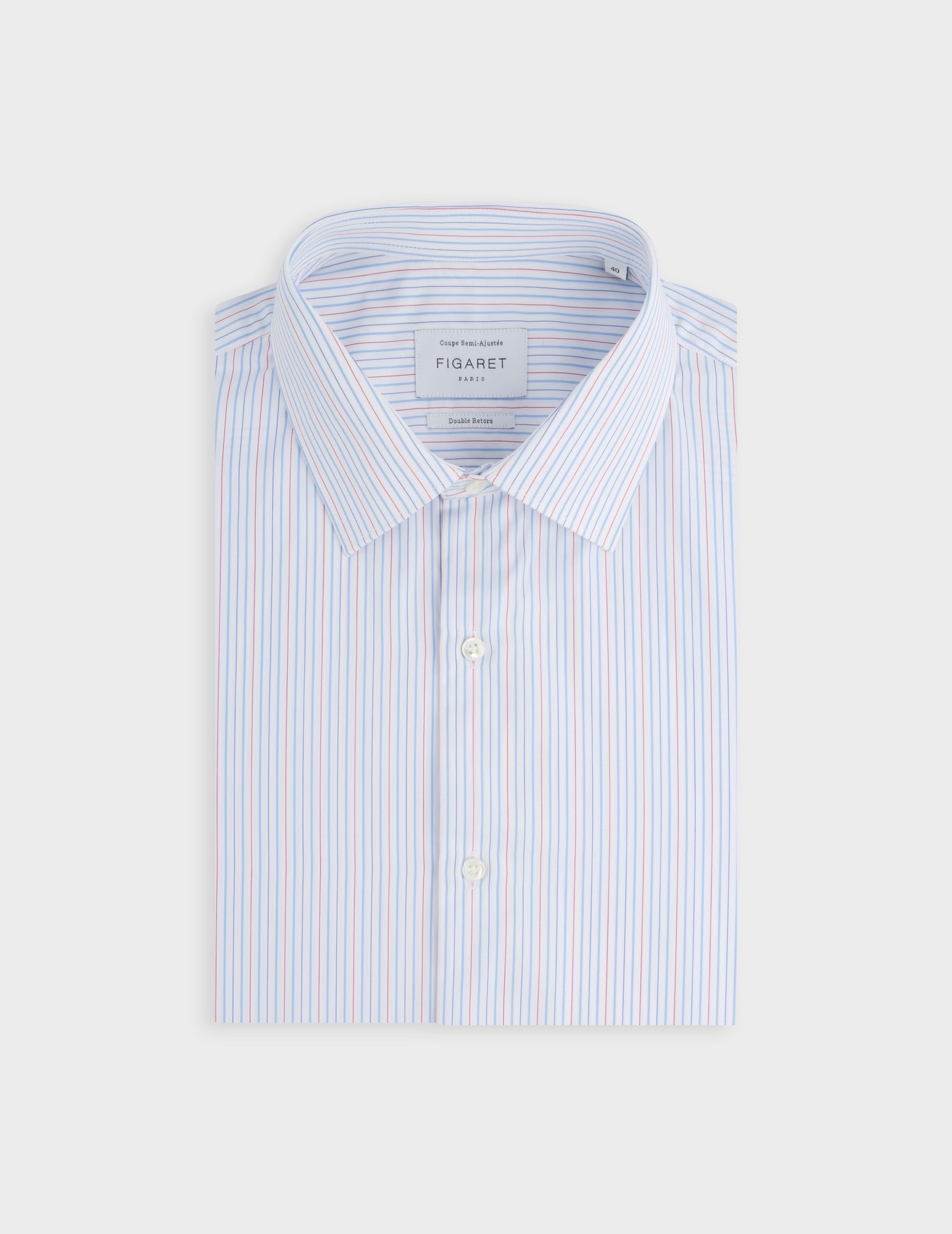 Chemise semi-ajustée rayée rouge - Popeline - Col Figaret