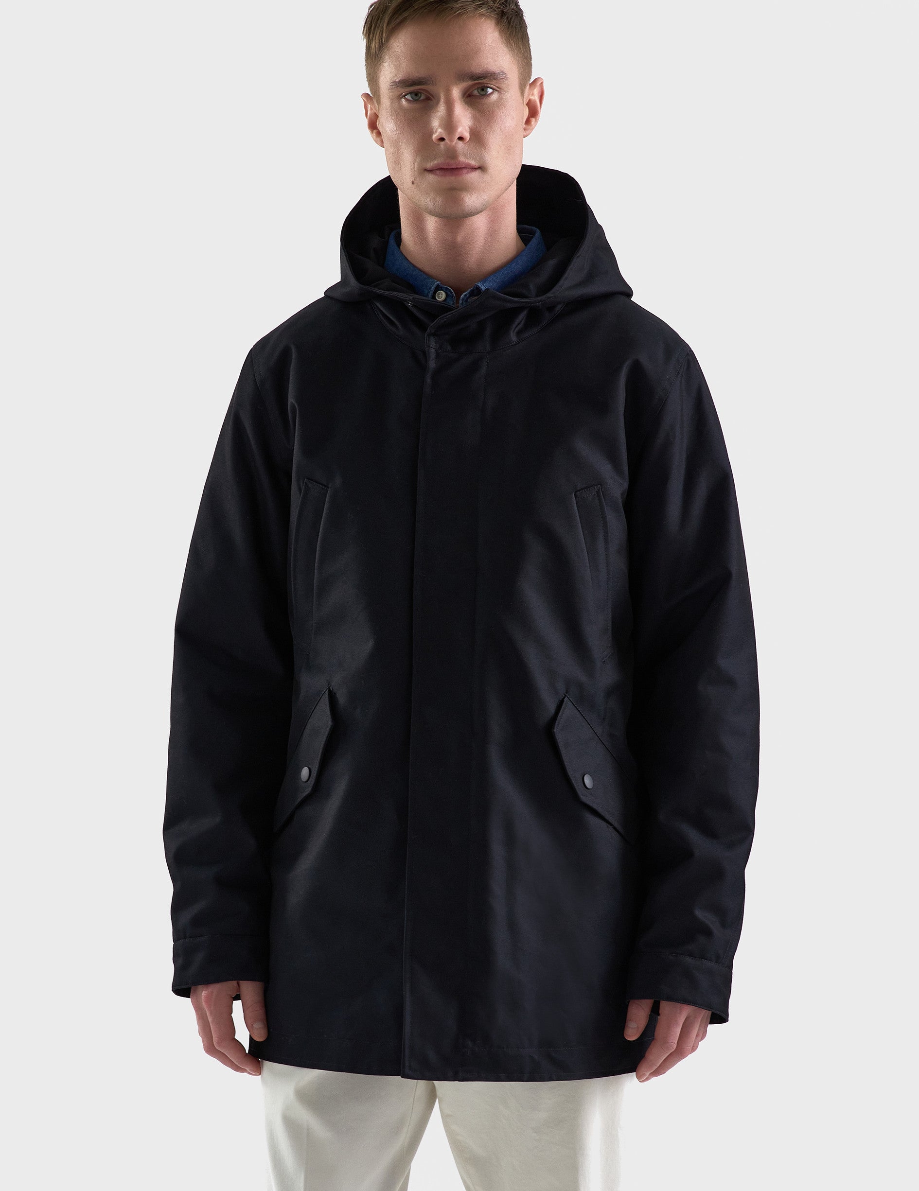 Denis hooded parka in navy twill - Cotton twill